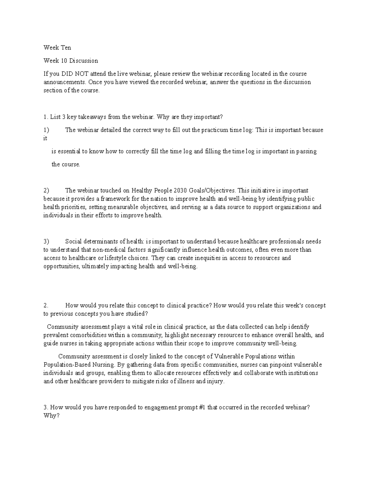 Week 10 Discussion - Week Ten Week 10 Discussion If you DID NOT attend ...