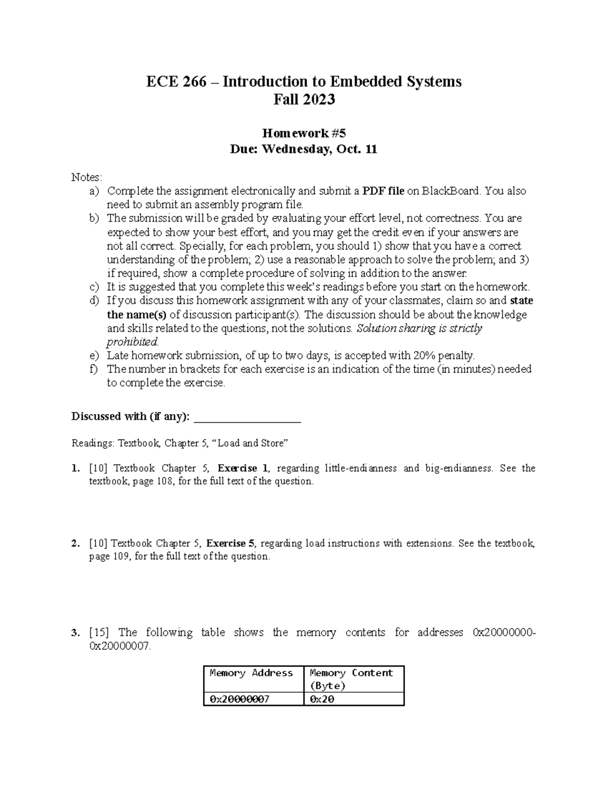 ECE 266 - Fall 2023 Homework 5: Embedded Systems Assignment - Studocu