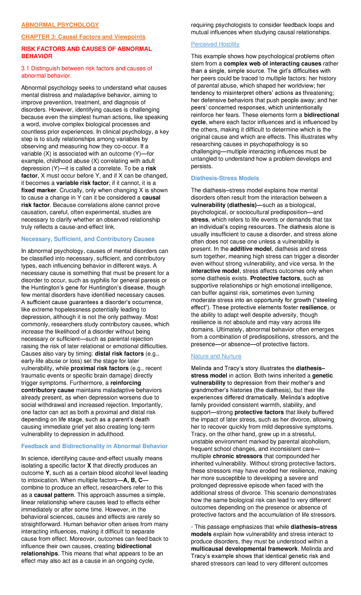 Abnormal Psychology CH 3: Causal Factors & Perspectives on Behavior ...