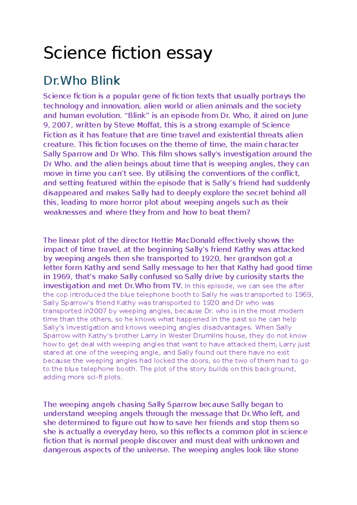 Science Fiction Essay: Analyzing "Blink" from Dr. Who (Course Code ...