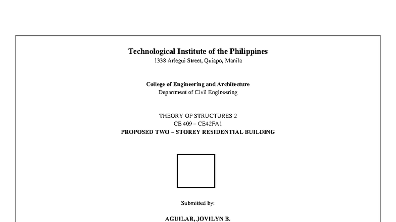 CE 409 Theory of Structures 2: Proposed Two-Storey Residential Building ...