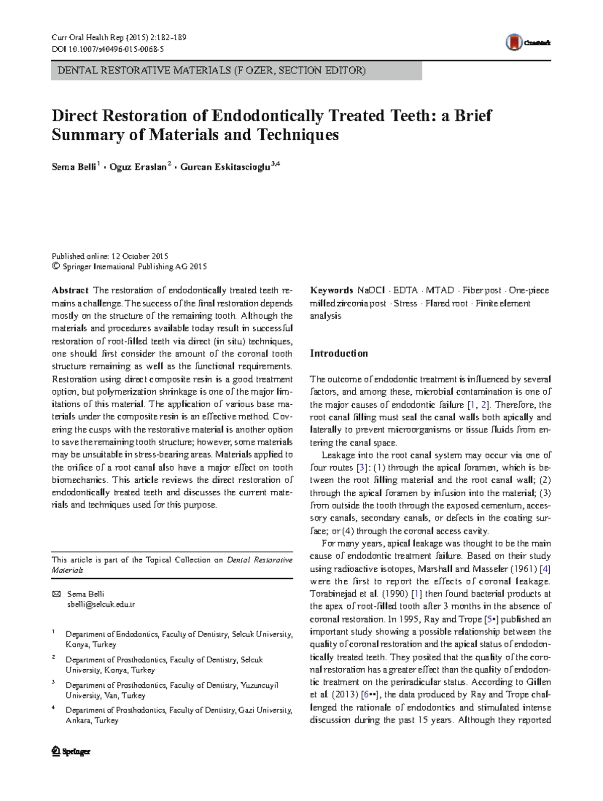 Direct Restoration Techniques for Endodontically Treated Teeth (DENT ...