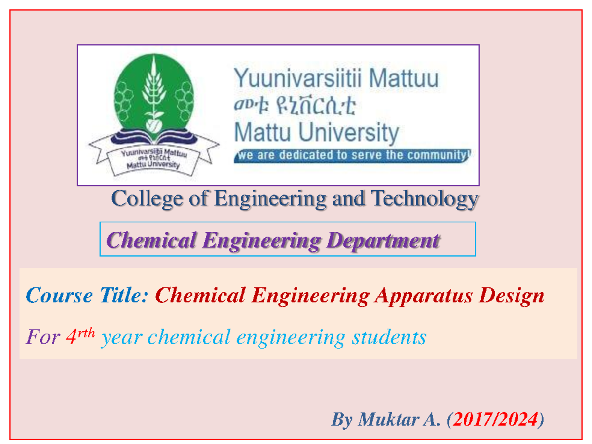 Chemical Engineering Apparatus Design - Introduction for 4th Year ...
