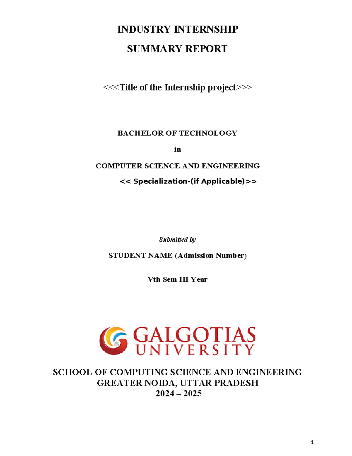 Internship Report Template for B.Tech CSE - 3rd Year Students - Studocu