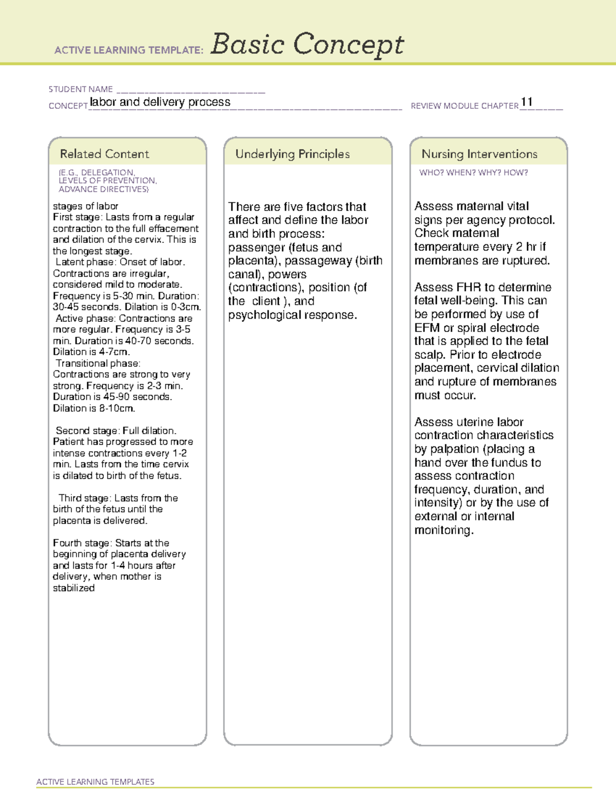 ATI Template: Labor and Delivery Basic Concepts – Active Learning Guide ...