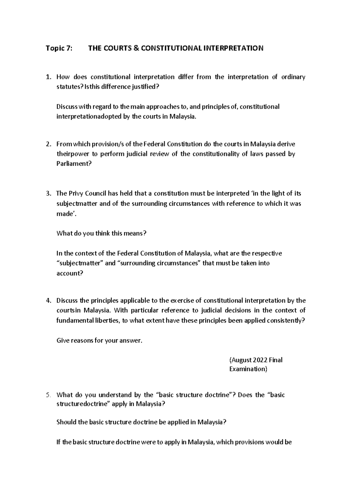 tutorial4 question - Topic 7: THE COURTS & CONSTITUTIONAL ...
