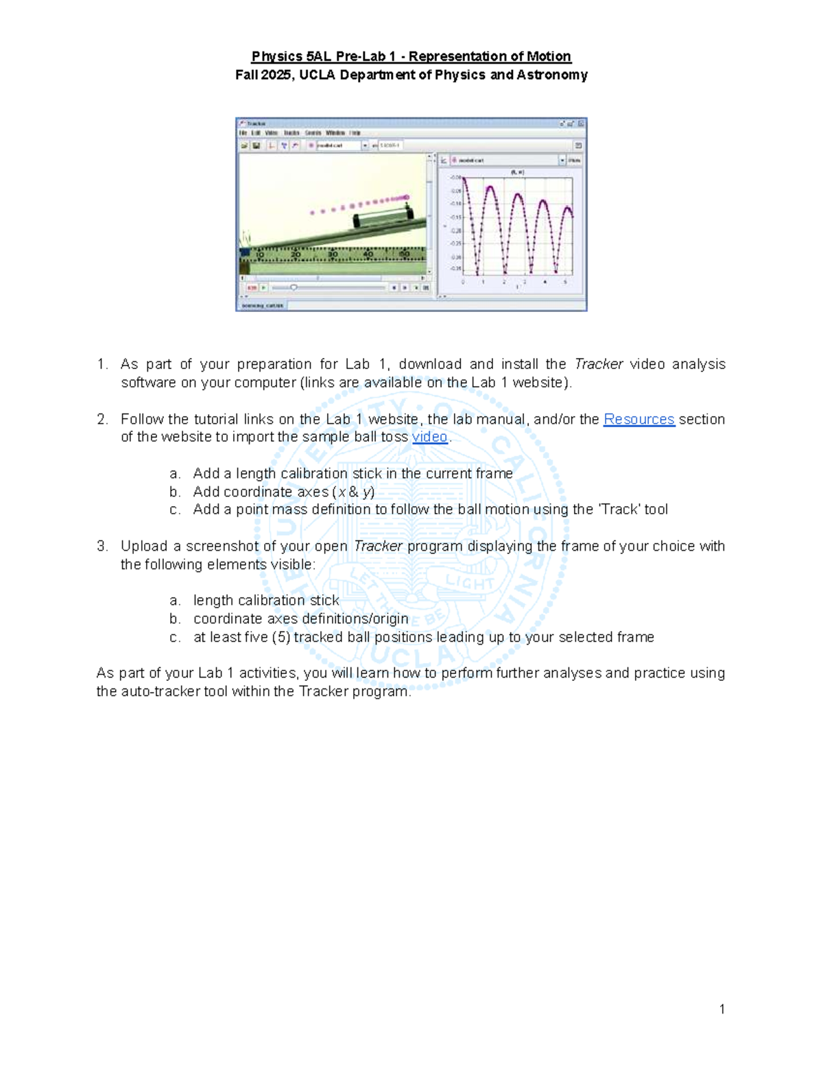 Physics 5AL Pre-Lab 1: Tracker Video Analysis Guide F25 - Studocu