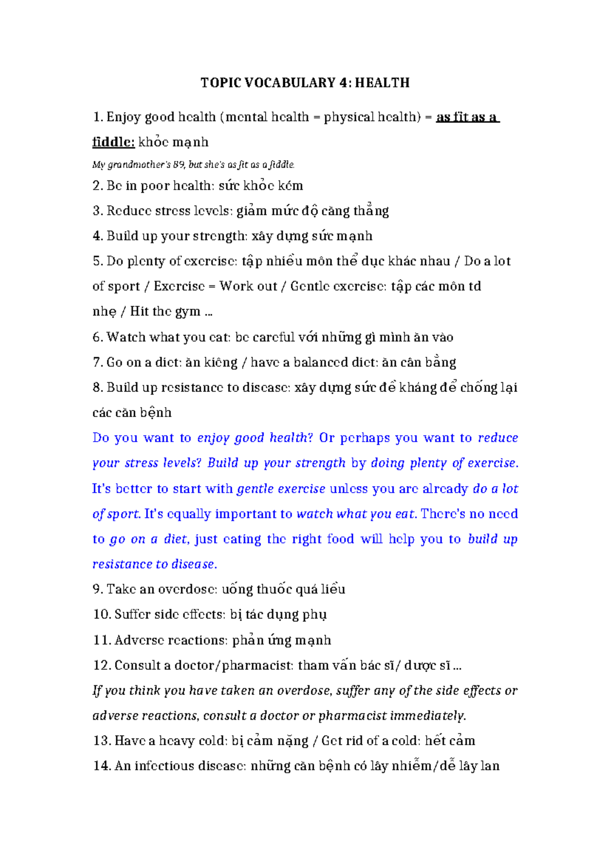 Topic Vocabulary 4: Health Notes and Tips - Studocu