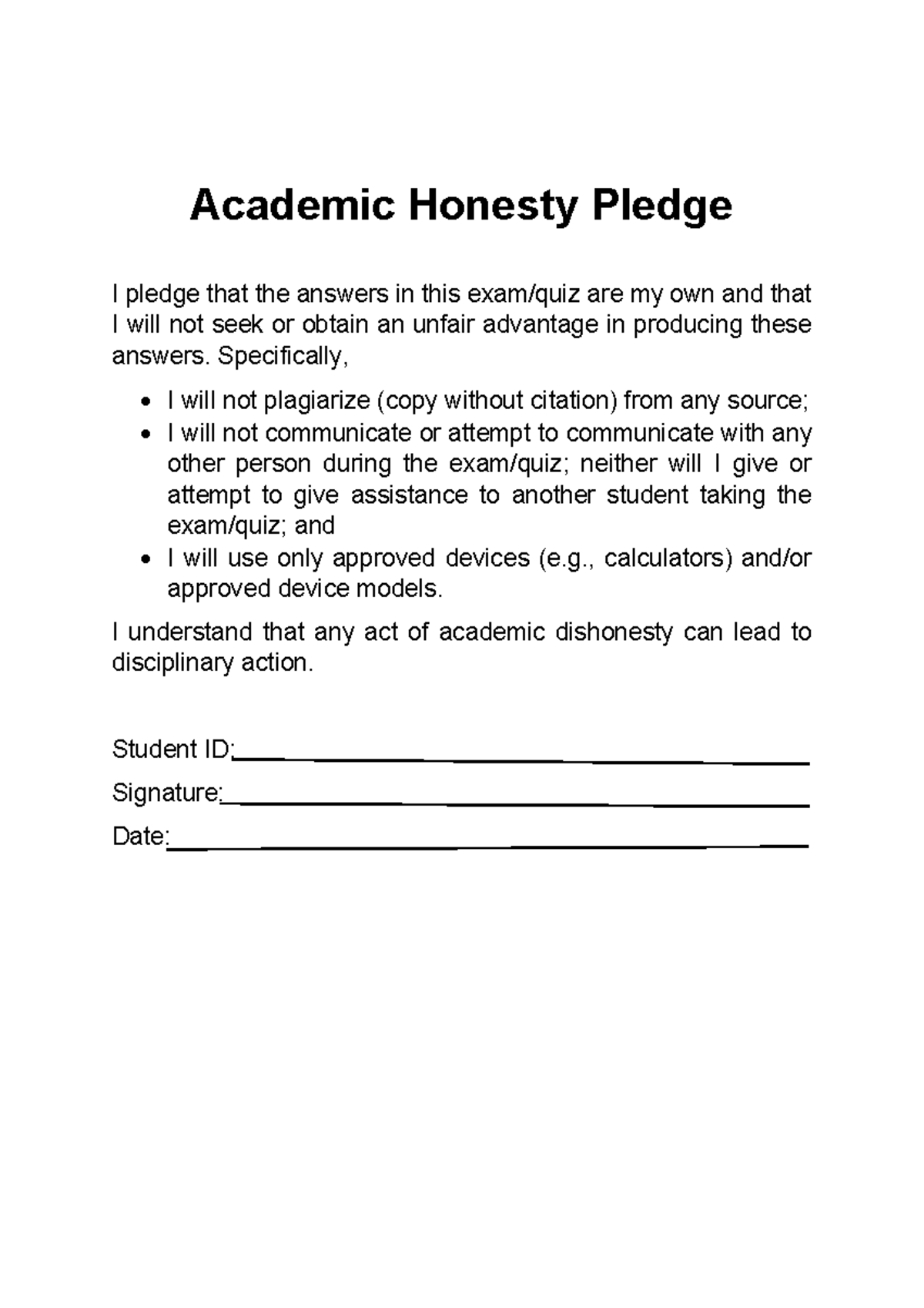 MA1301 Final Exam: Academic Honesty Pledge and Exam Details - Studocu