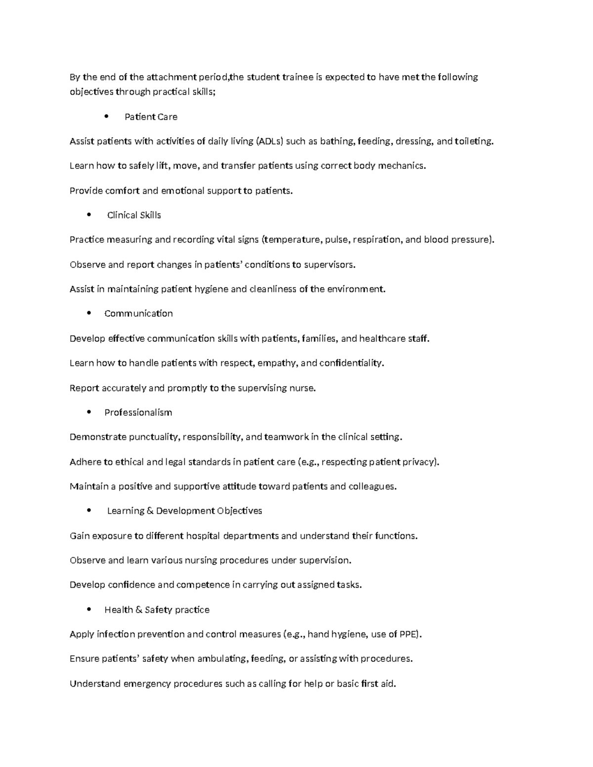 CNA Objectives for Patient Care: Skills & Professionalism - Studocu