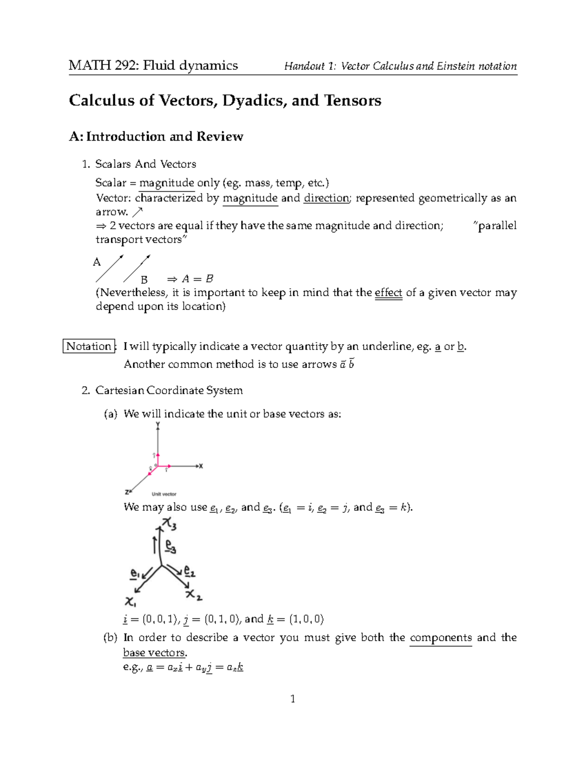 Grad Fluid Dynamics Handouts Blanchette - Calculus of Vectors, Dyadics, and Tensors A ...
