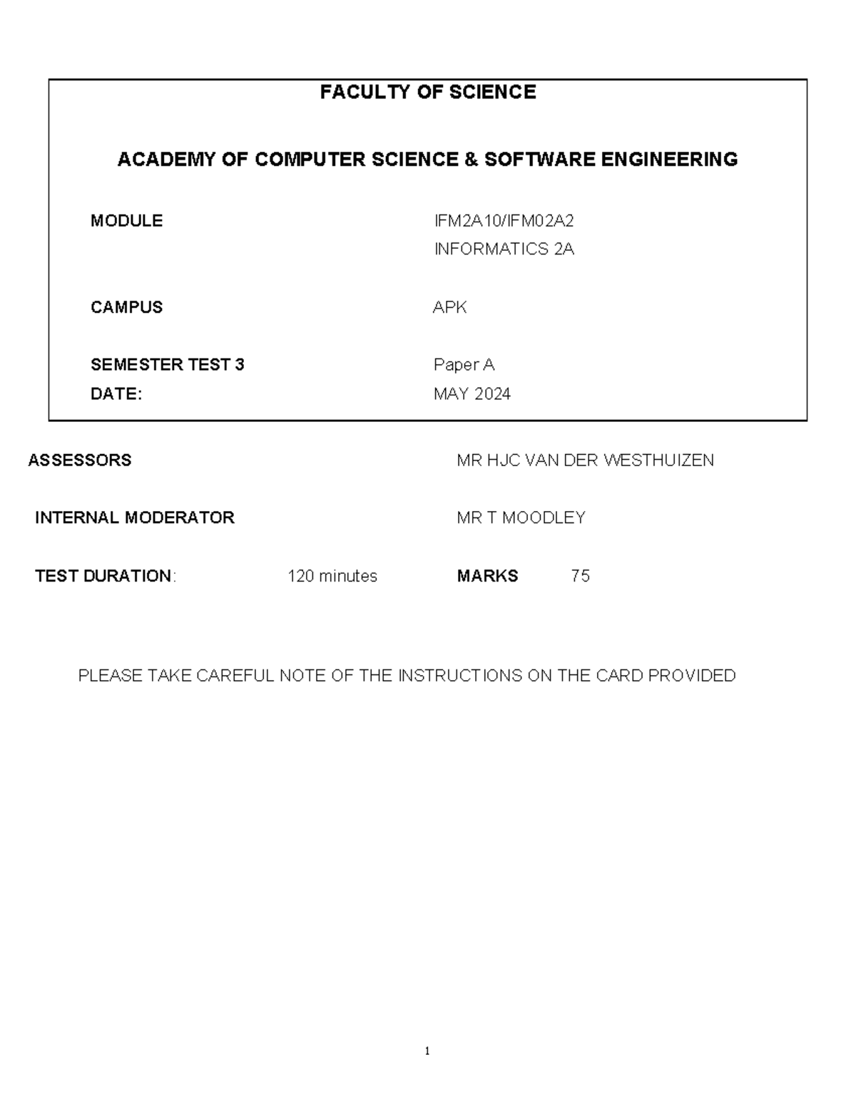 IFM2A10 2024 Semester Test 3A: ER Diagram Design Notes - Studocu