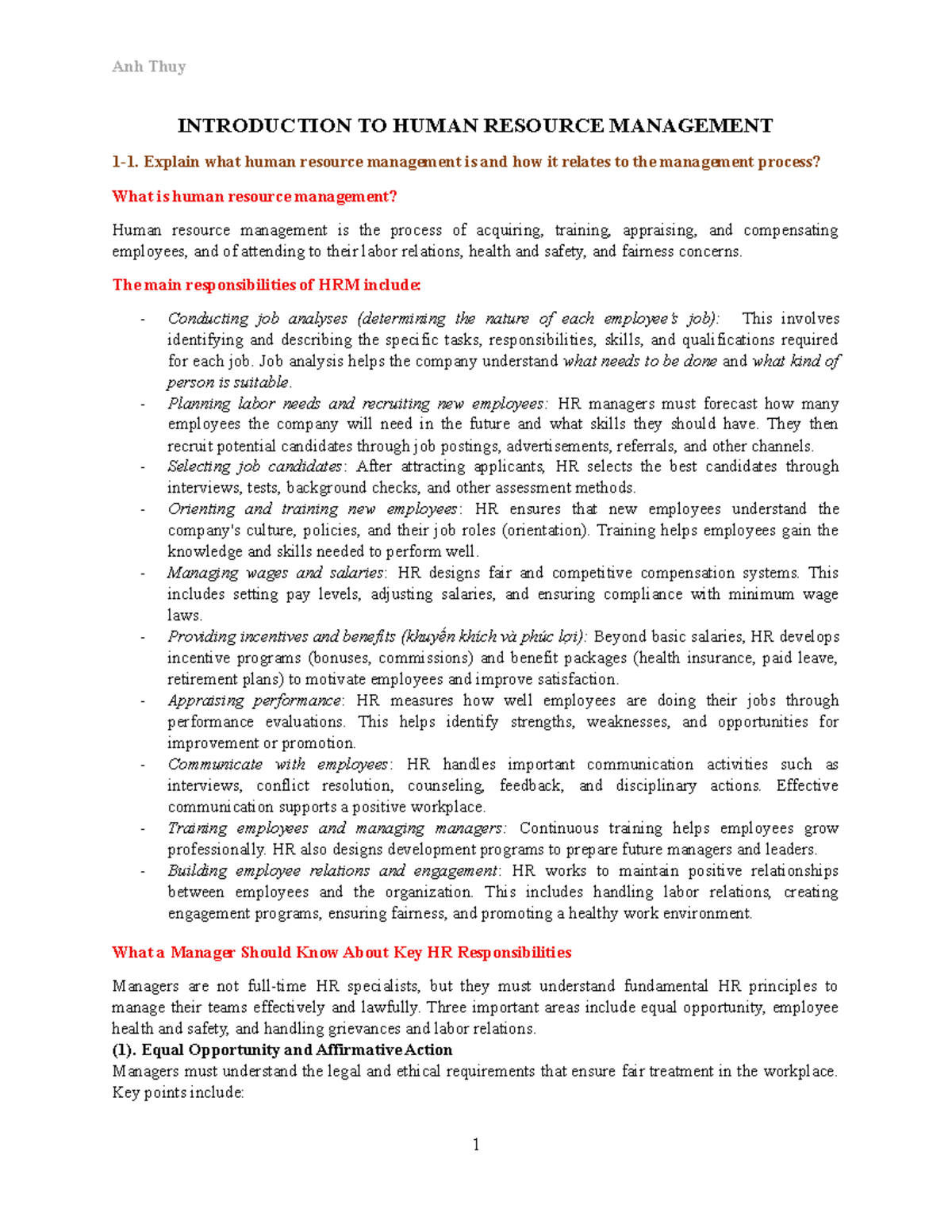 HRM 101: Understanding Human Resource Management and Its Role - Studocu