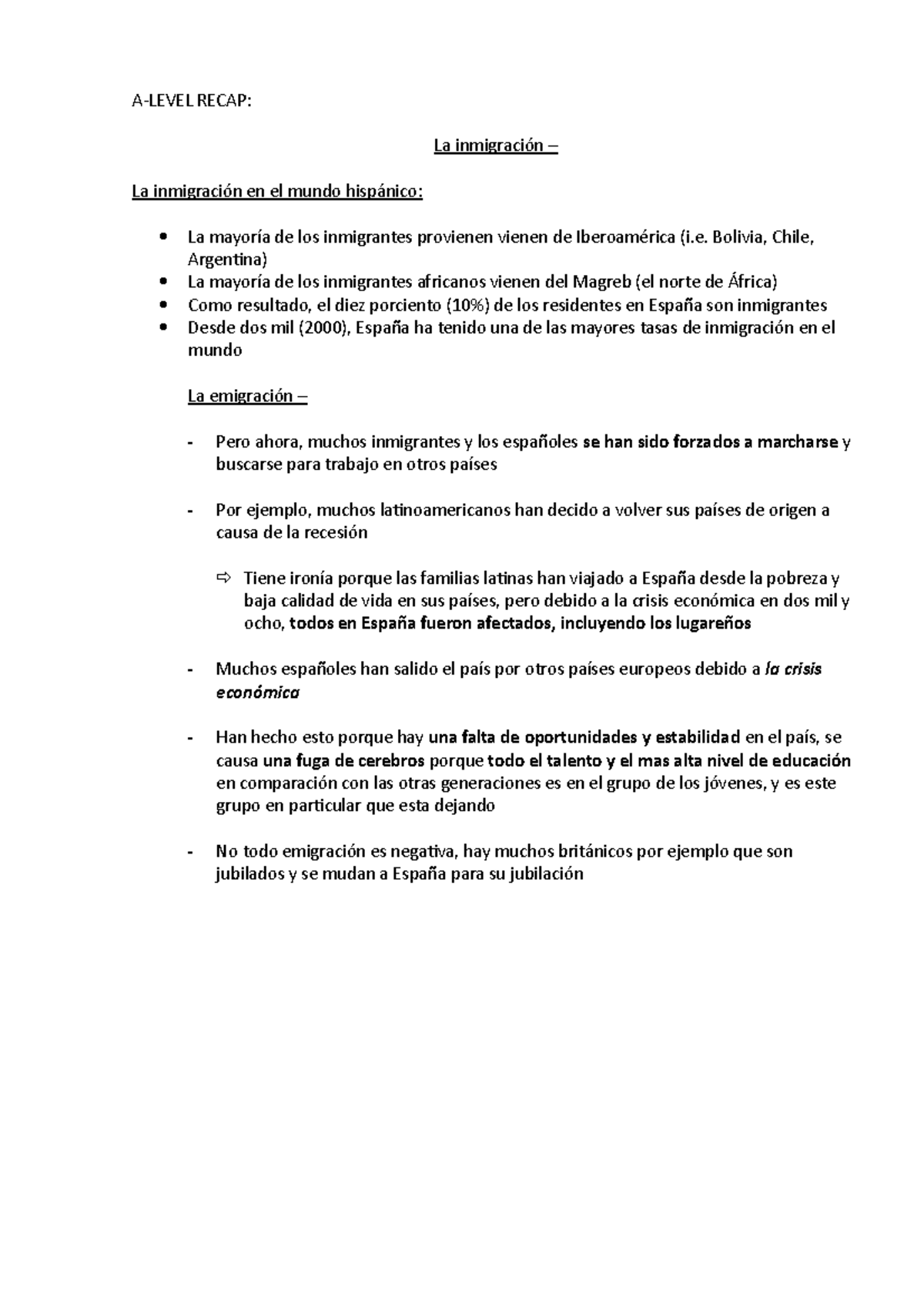 A-Level Spanish Recap: Inmigración y Emigración en el Mundo Hispánico ...