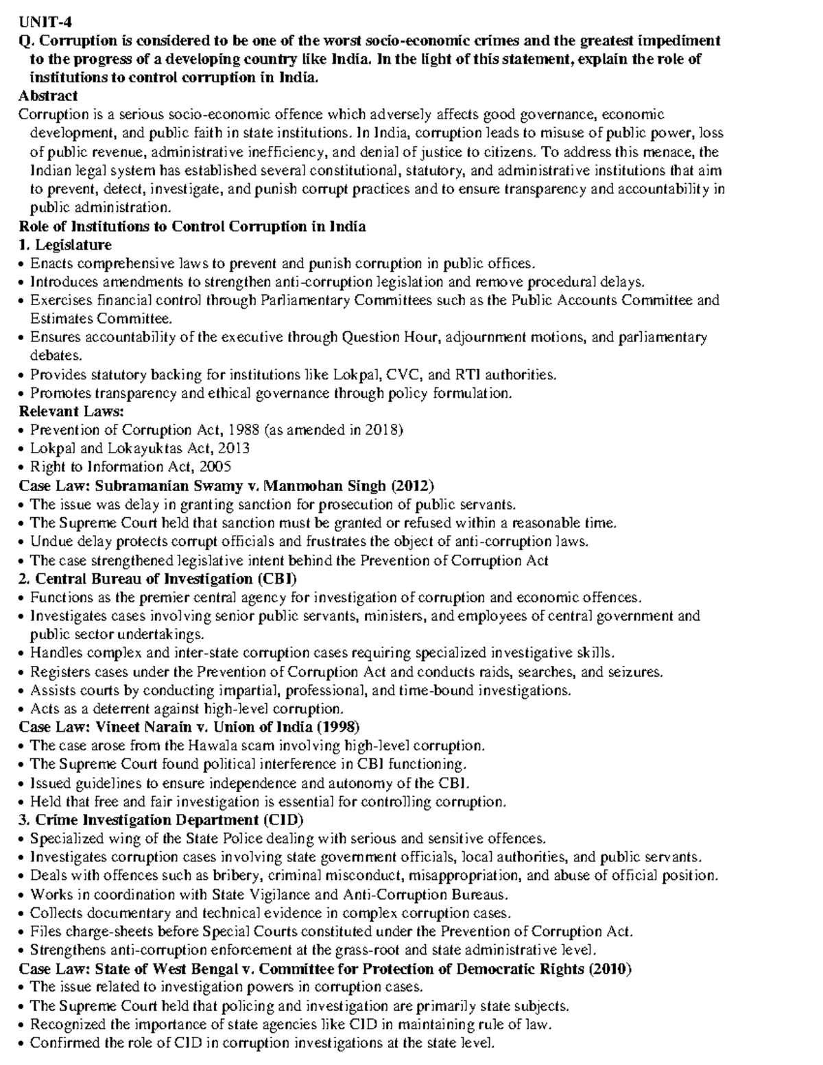 Socio Eco 4 - Unit 4: Role of Institutions in Combating Corruption in ...