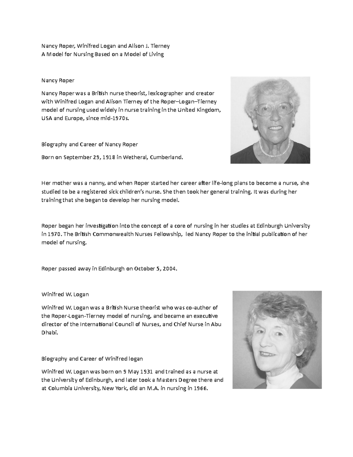 Roper-Logan-Tierney Model of Nursing: Key Theorists & Contributions ...