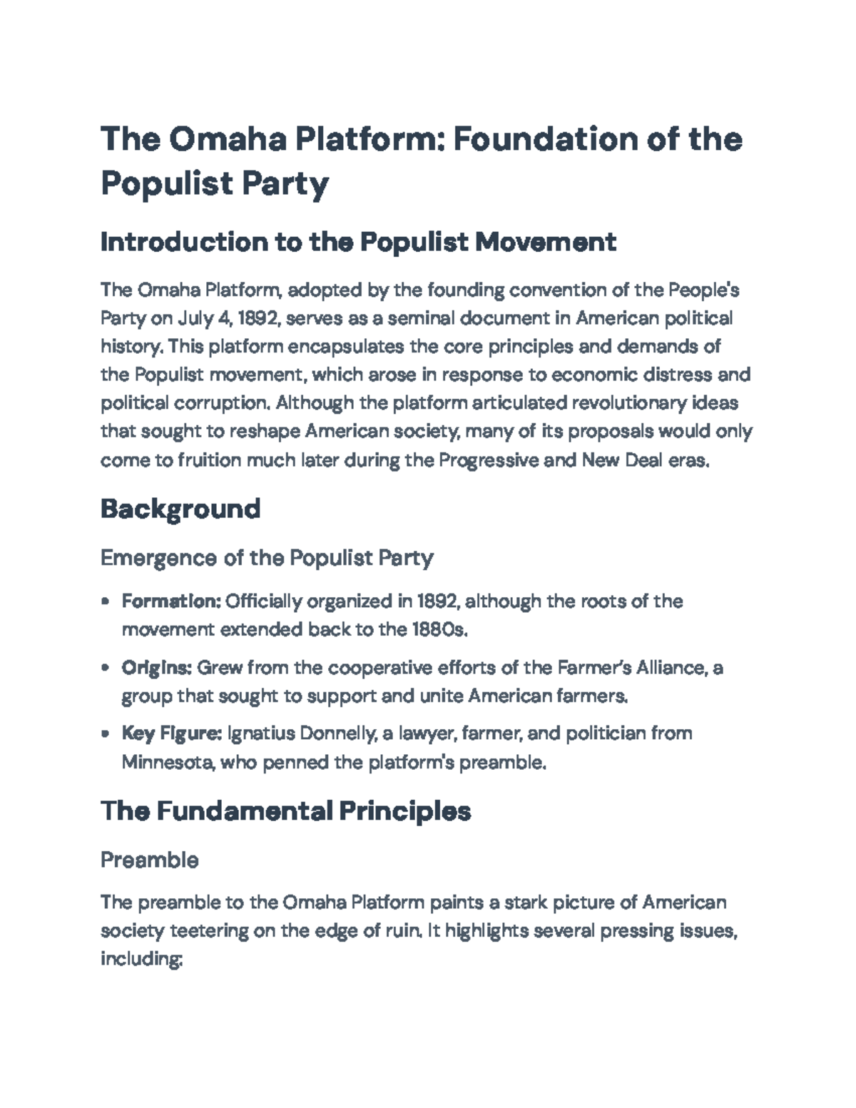 Omaha Platform Overview: Key Principles of the Populist Movement - The ...
