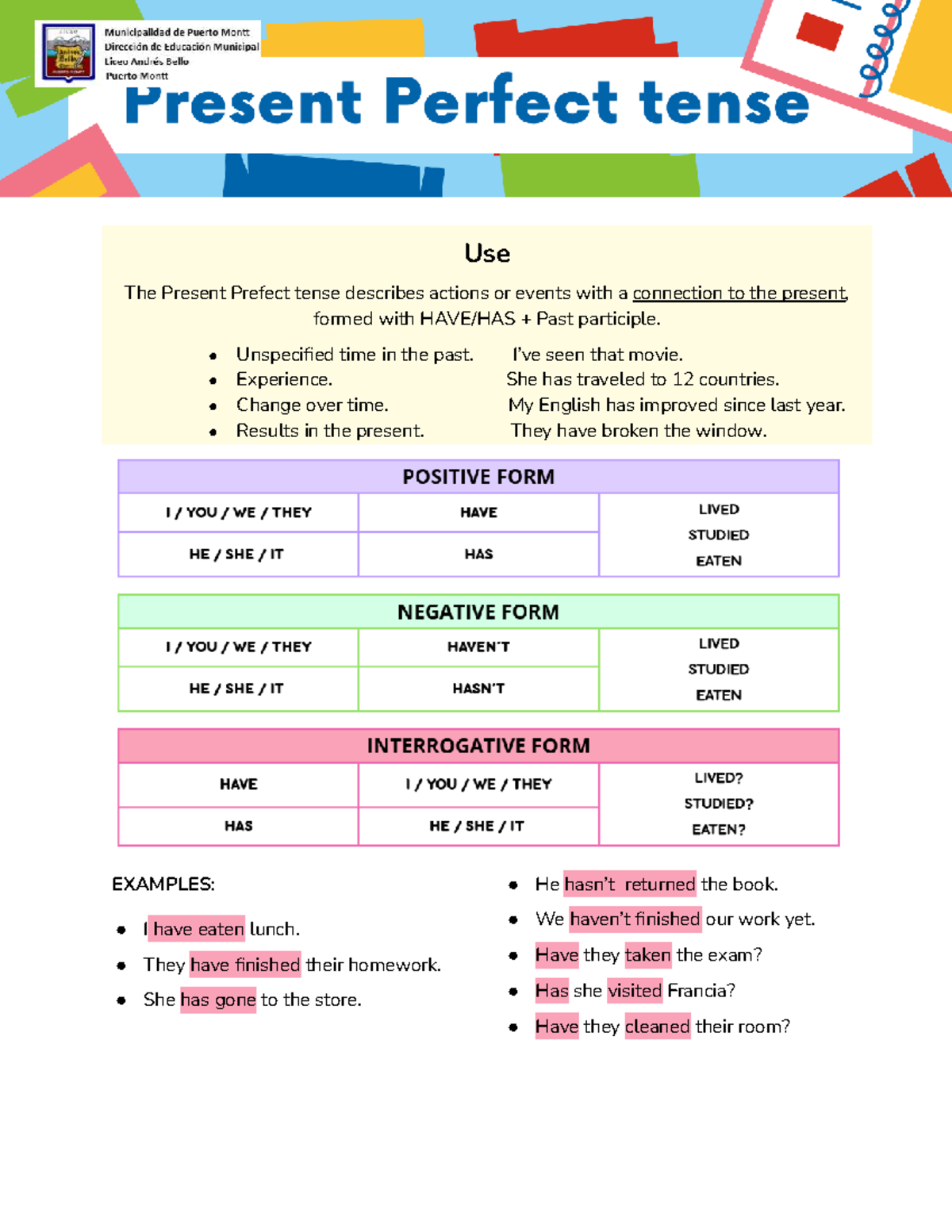 English 101: Present Perfect Tense Overview and Exercises - Studocu