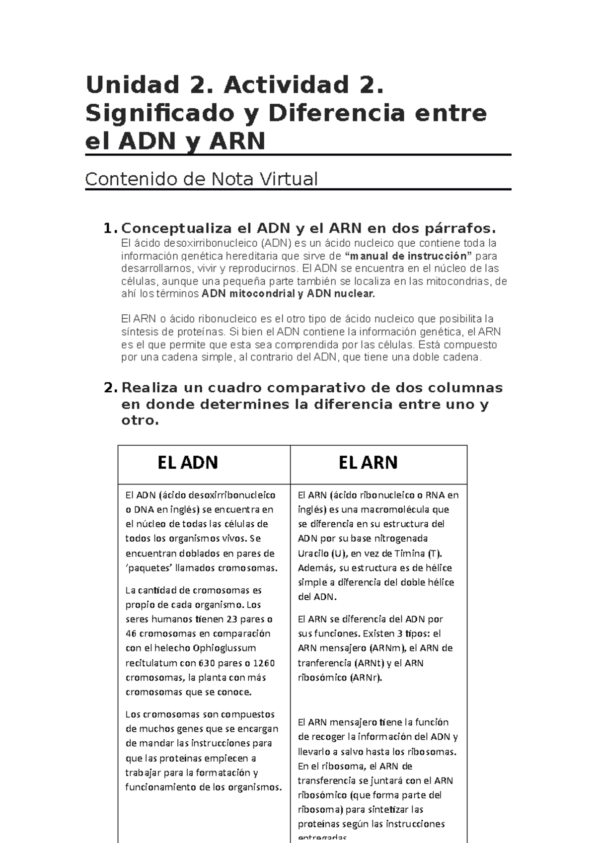 Diferencias y Significado del ADN y ARN en Biología Molecular - Studocu