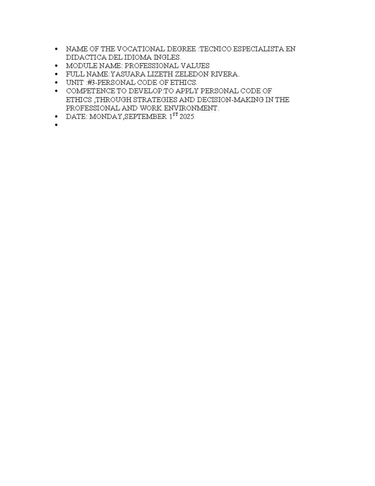 Ethics in Professional Values: Case Analysis #2 - UNIT CODE OF ETHICS ...
