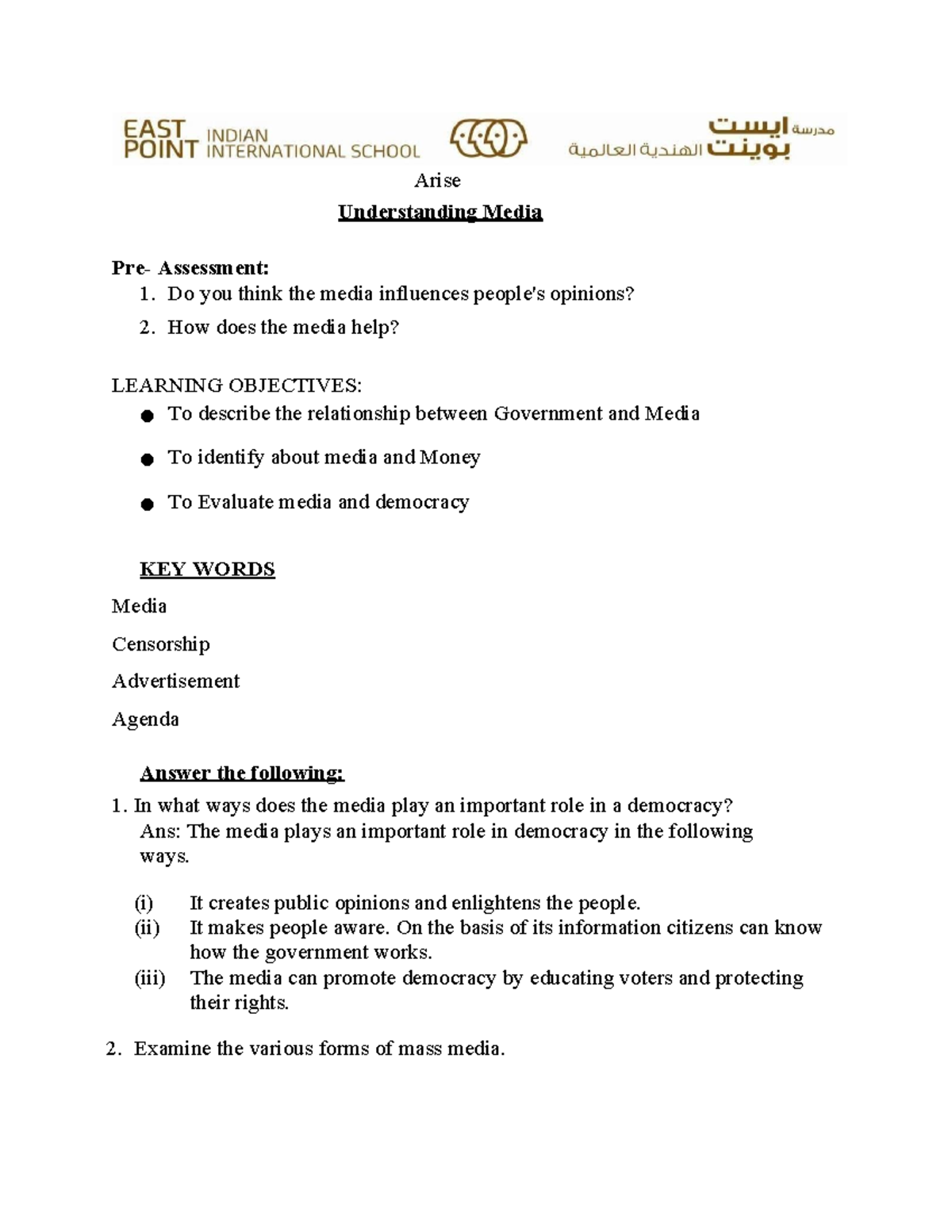 Media Influence and Democracy: Understanding Key Concepts (Course Code ...