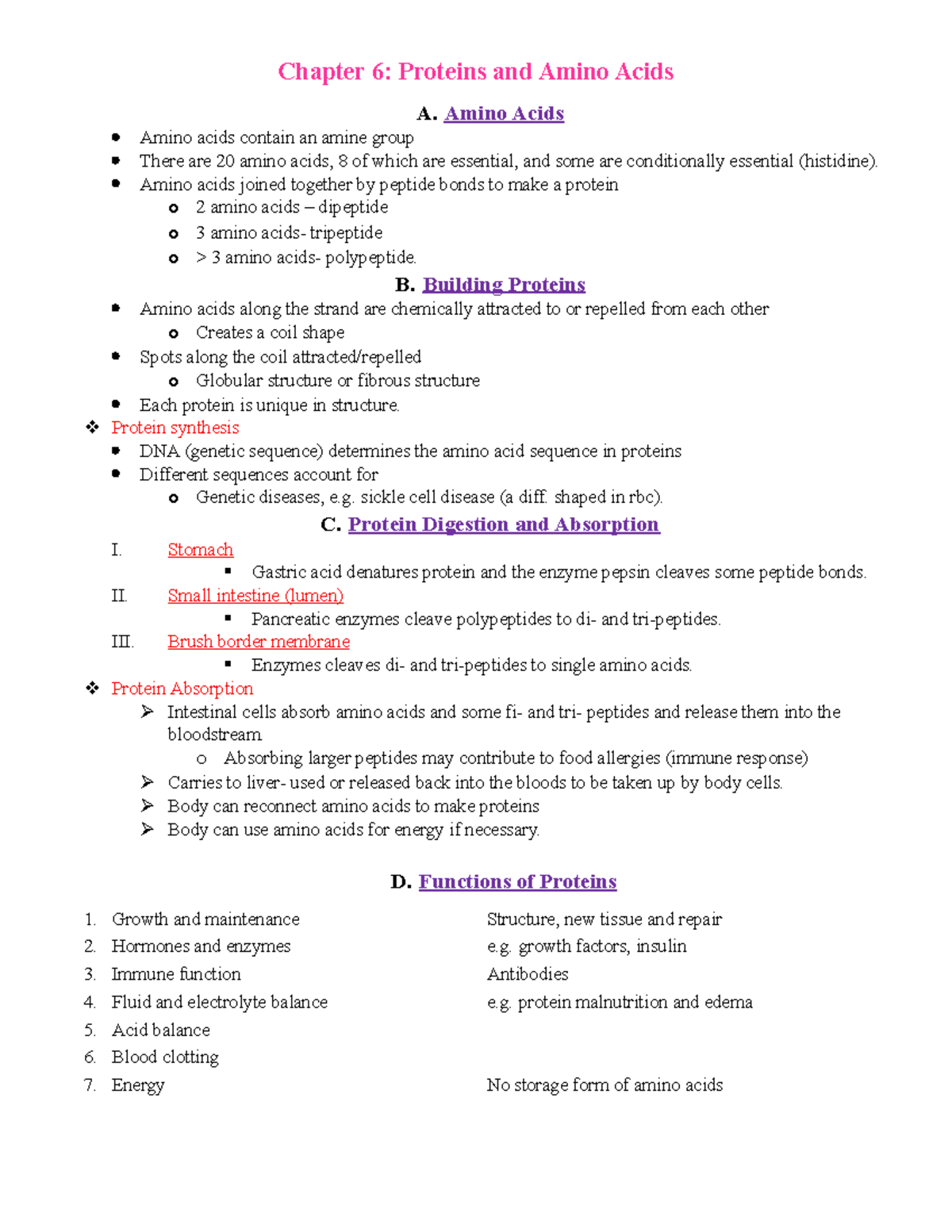 Chapter 6 - Lecture Notes on Proteins and Amino Acids - Studocu
