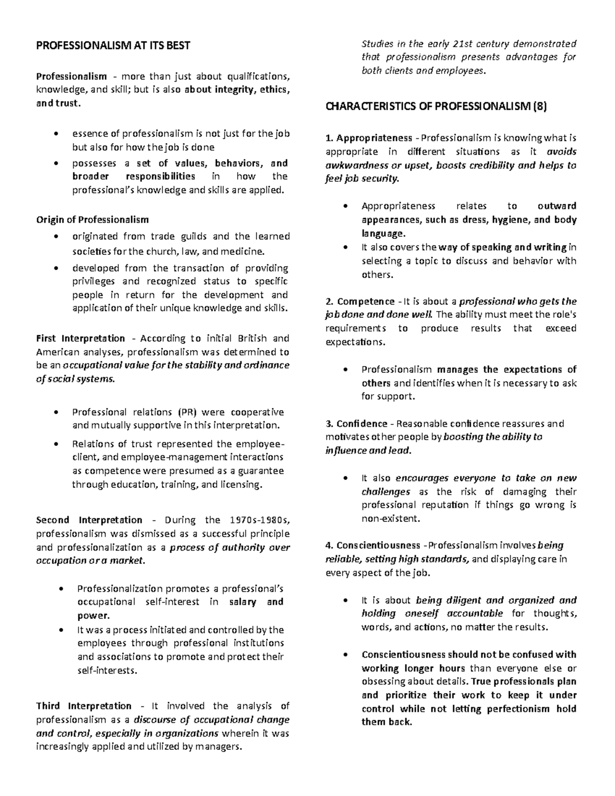 Piist Midterm Reviewer - PROFESSIONALISM AT ITS BEST Professionalism - more than just about ...