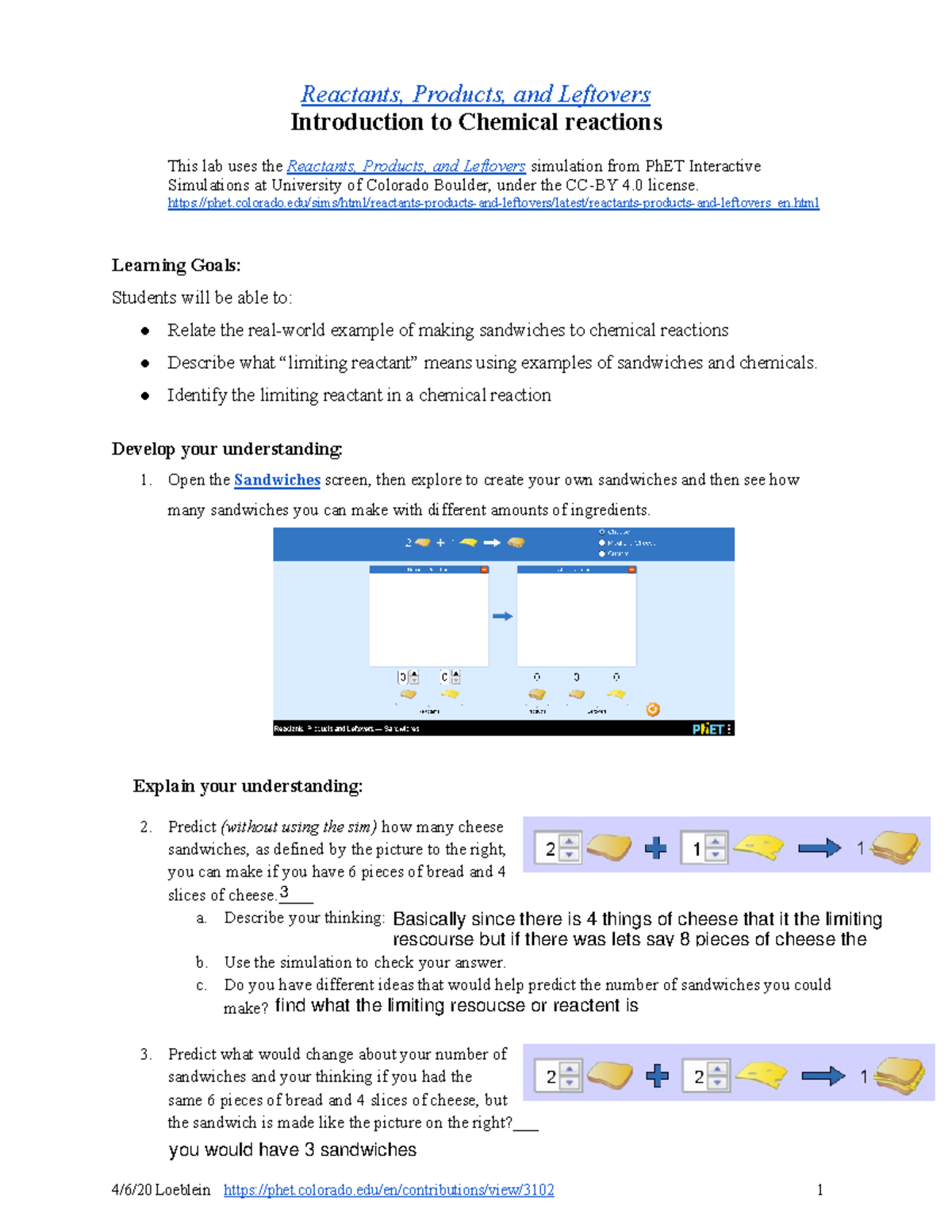 PhET Lab: Reactants, Products & Leftovers Guide (Chem 101) - Studocu