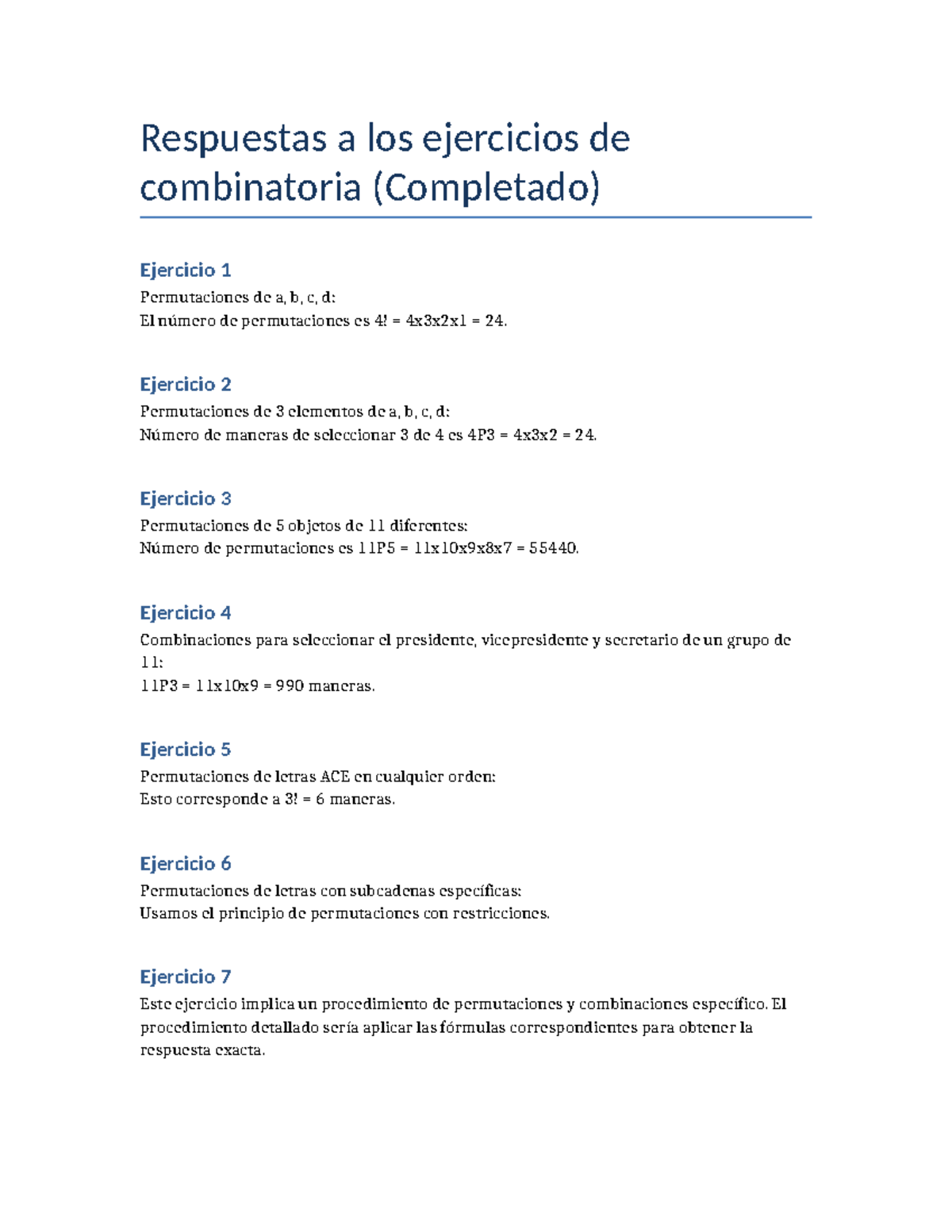 Solucion ejercicios combinatoria completo corregido - Respuestas a los ejercicios de ...