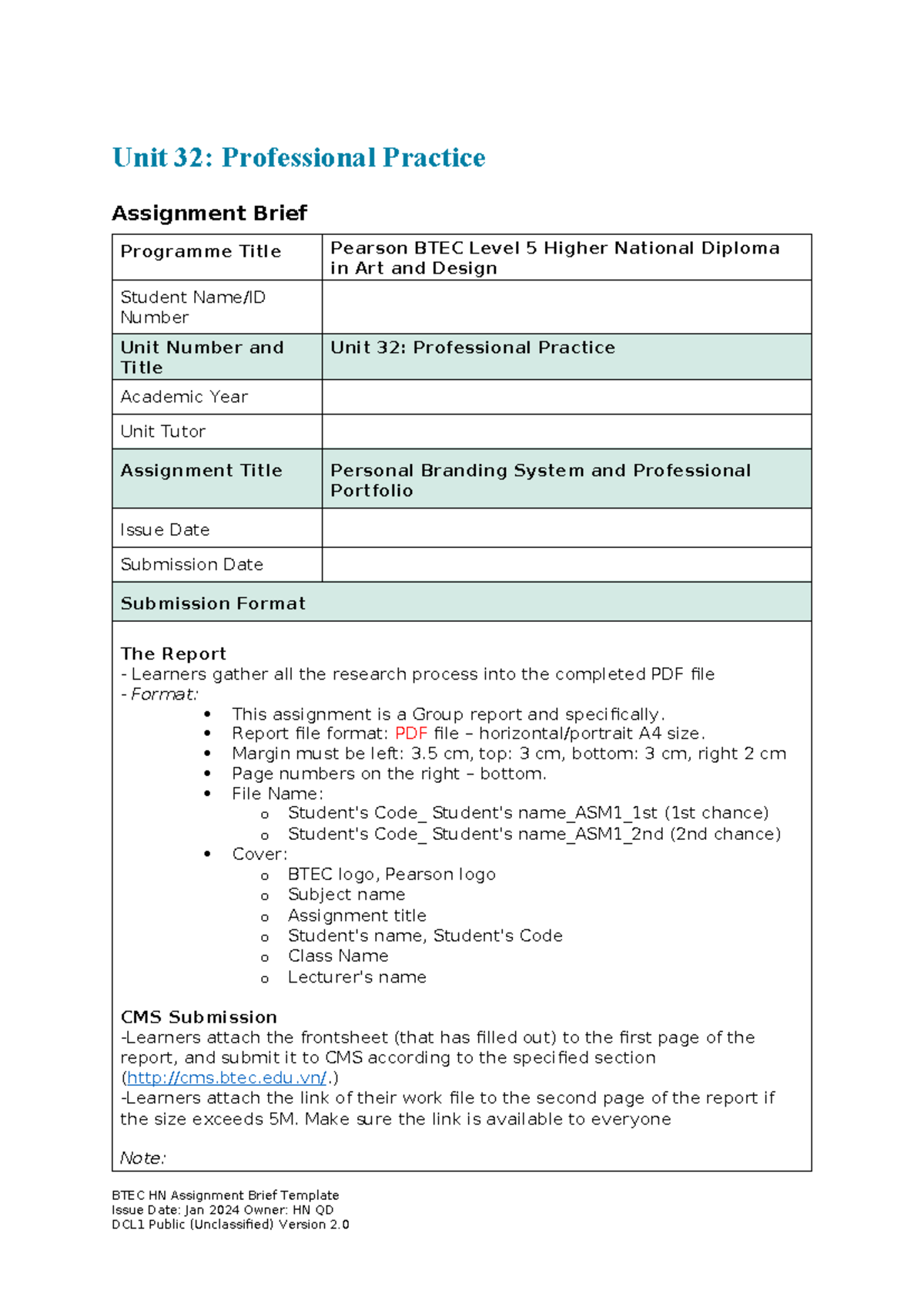 Unit 32: Professional Practice Assignment Brief - Personal Branding ...