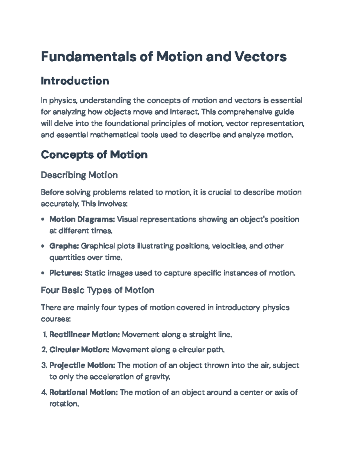 Fundamentals of Motion and Vectors: A Comprehensive Guide for PHYS 101 ...