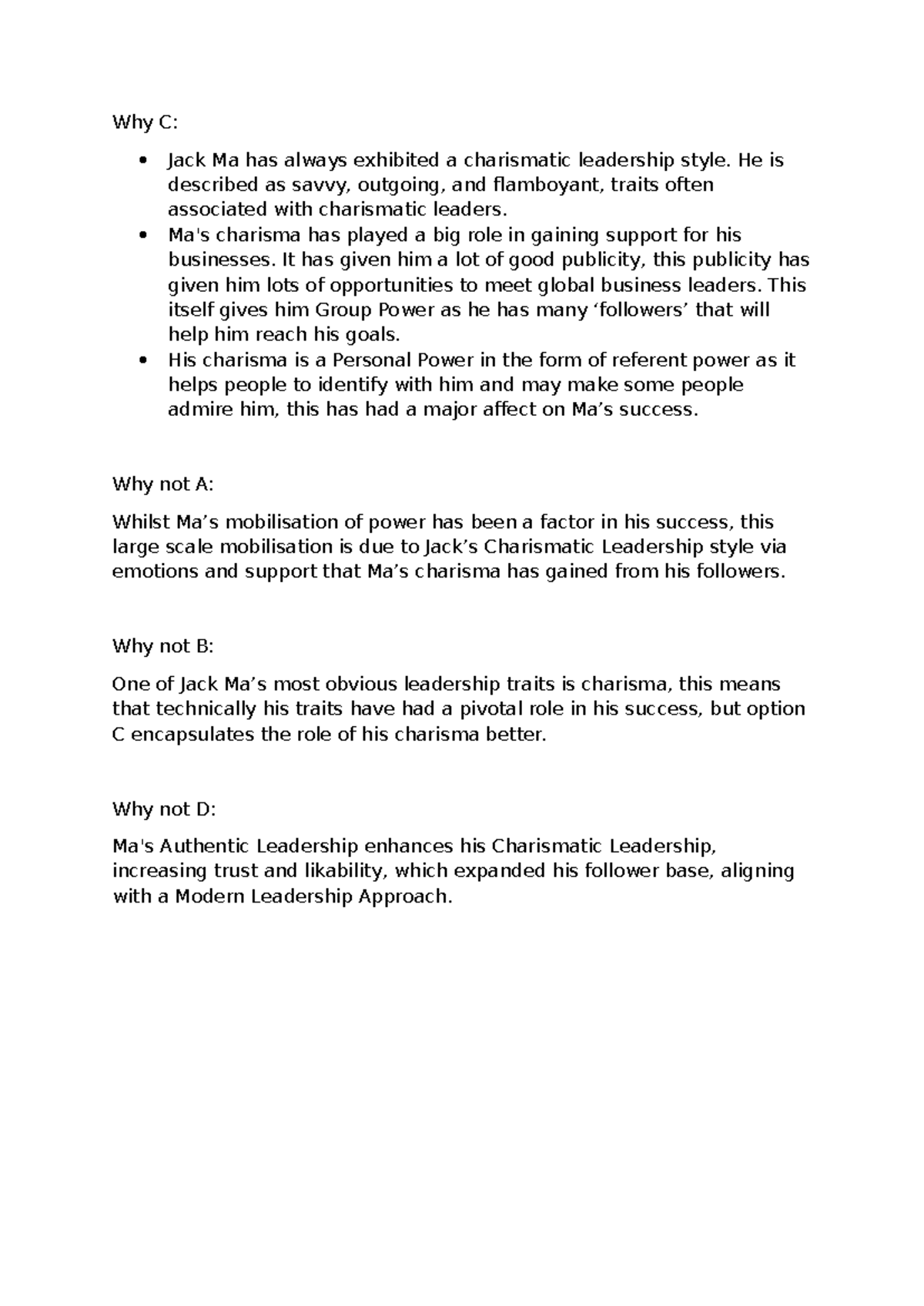 Charismatic Leadership Analysis: Jack Ma's Influence in MGTS 1301 - Studocu