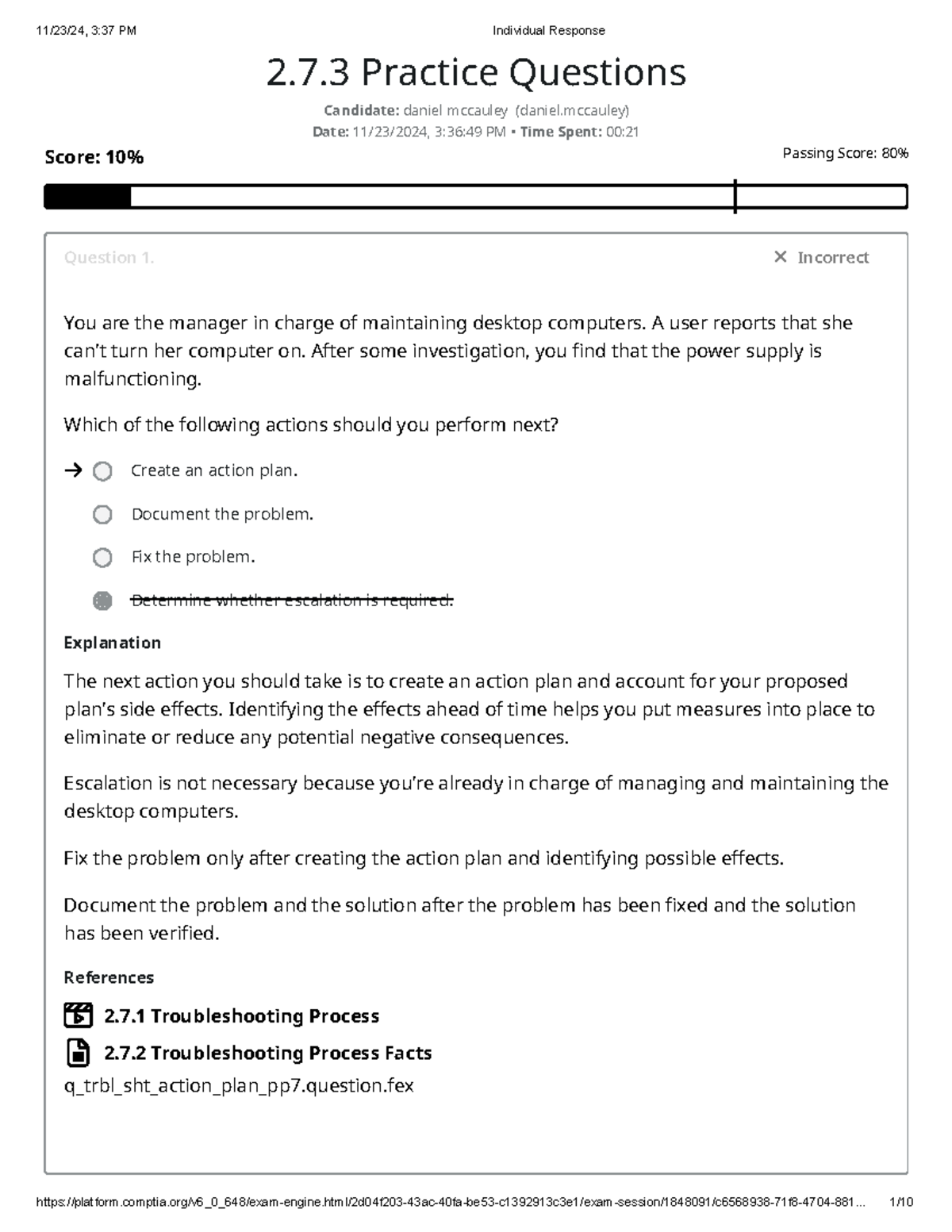 CompTIA 4-1: Individual Response Practice Questions & Troubleshooting ...