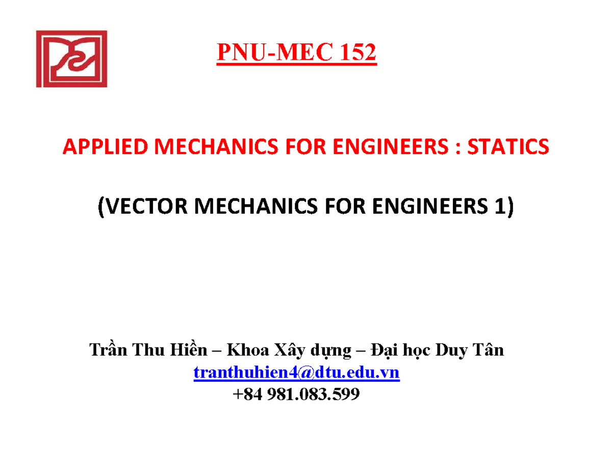 152 APPLIED MECHANICS FOR ENGINEERS: STATICS CHAPTER 1 NOTES - Studocu