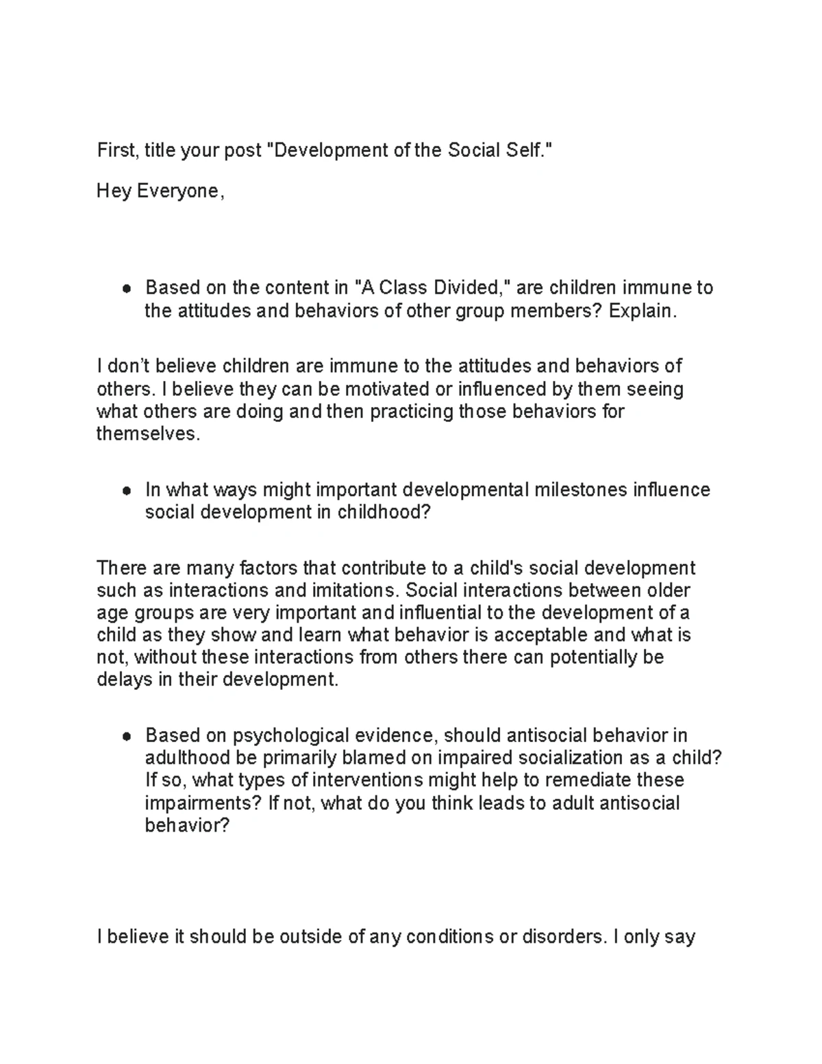 PSY 314 2-1 discussion - Describe a significant personal early ...