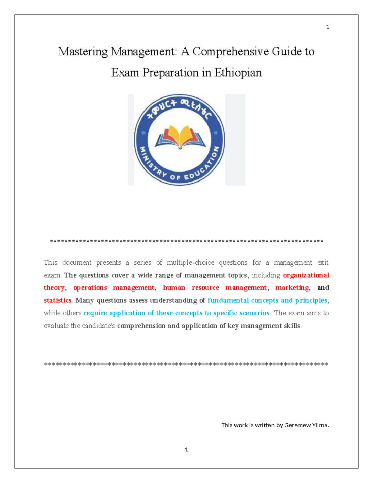 Ethiopian Management Exit Exam: Comprehensive Q&A Guide - Studocu