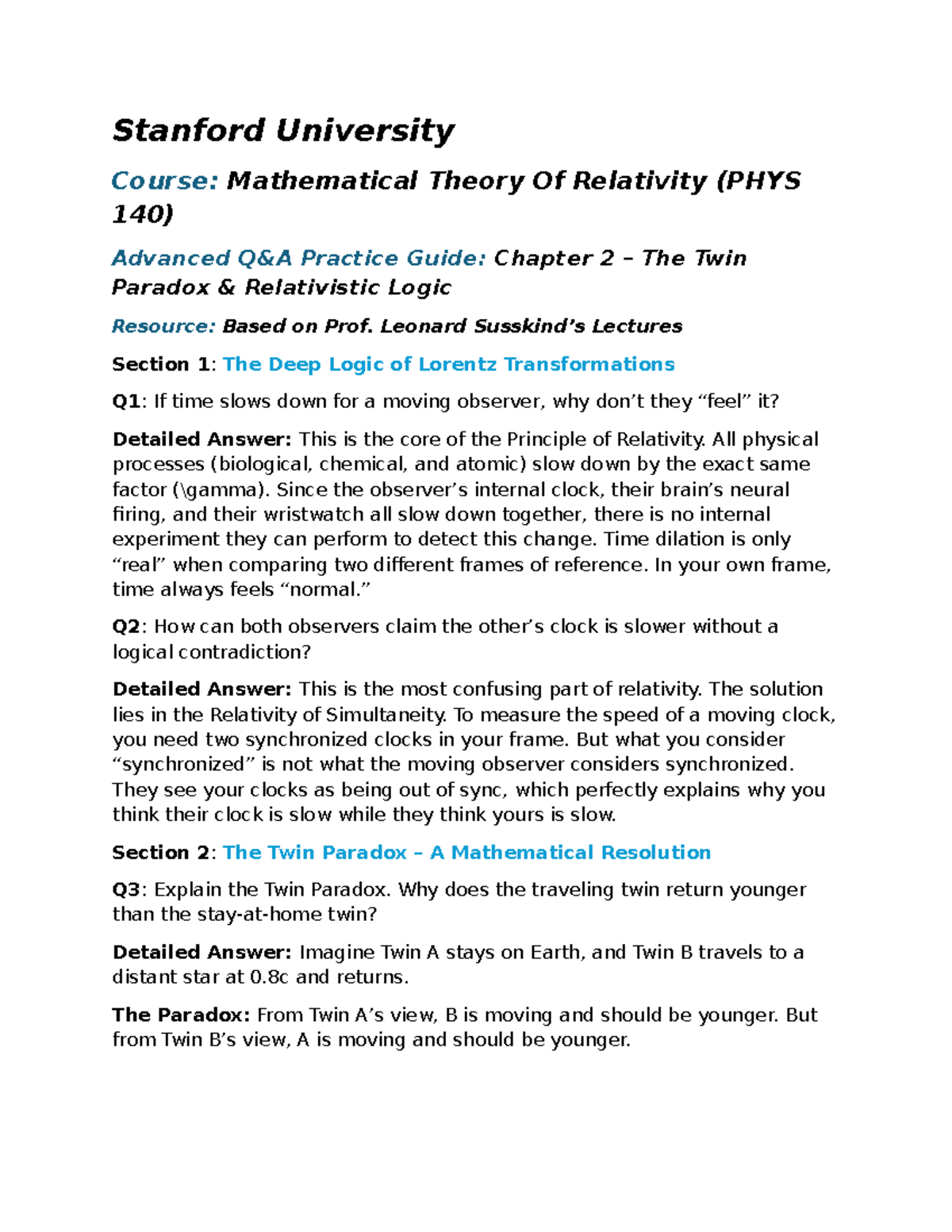 PHYS 140 Ch2: Twin Paradox & Relativity Q&A Guide - Studocu