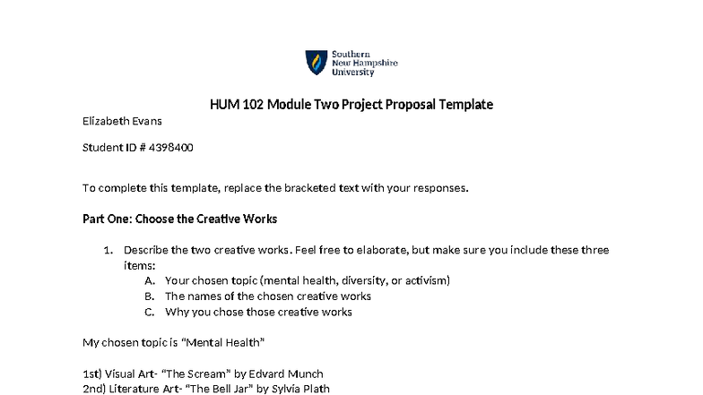 HUM 102 Module Two Project Proposal: Mental Health in Art & Literature ...
