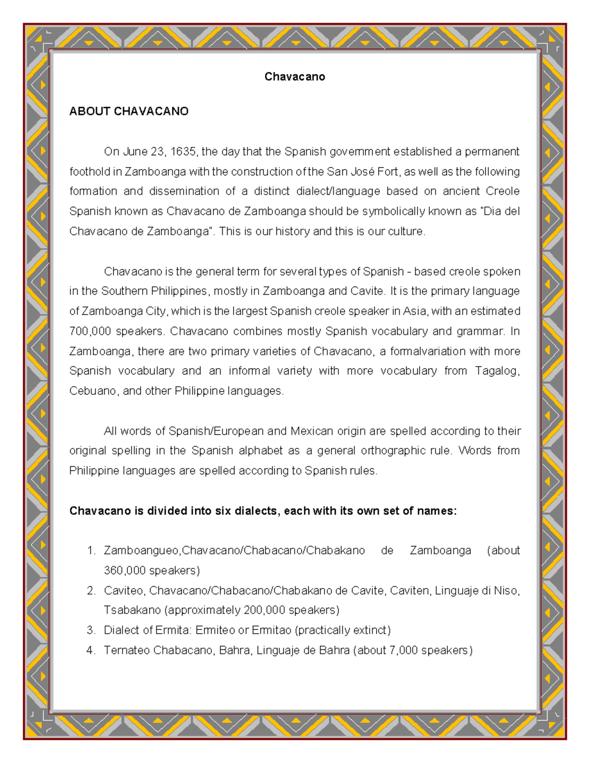 Chavacano - Lesson on Language History and Dialects - Studocu