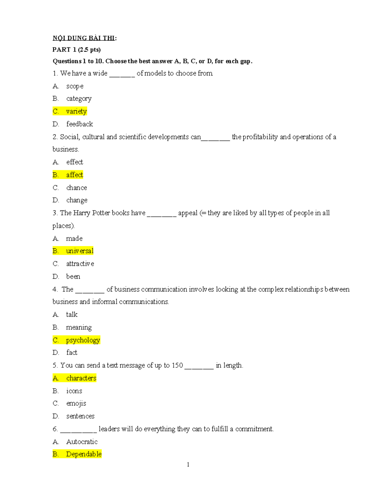 Sample Final Exam: English Language Proficiency Test - Studocu
