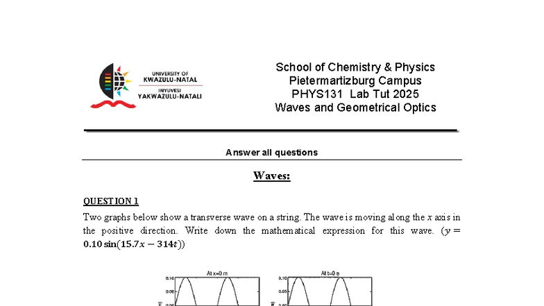 PHYS131 Lab Tutorial 2025: Waves & Geometrical Optics Notes - Studocu