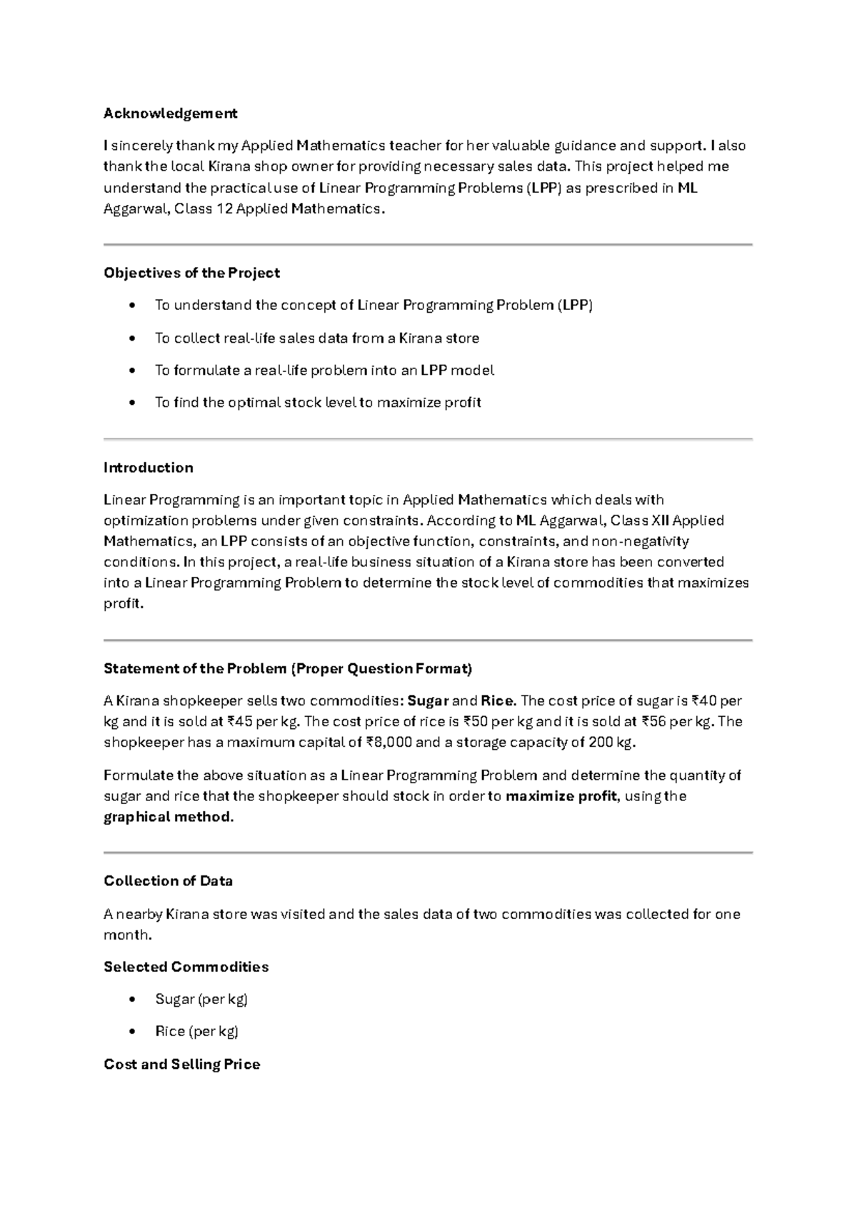 Applied Mathematics Project: Linear Programming in Kirana Store ...