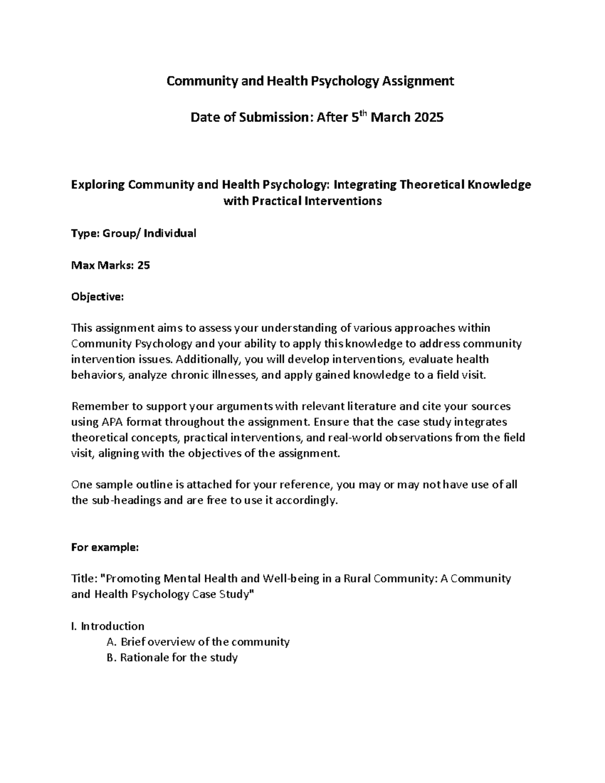 Community Assignment final - Community and Health Psychology Assignment ...