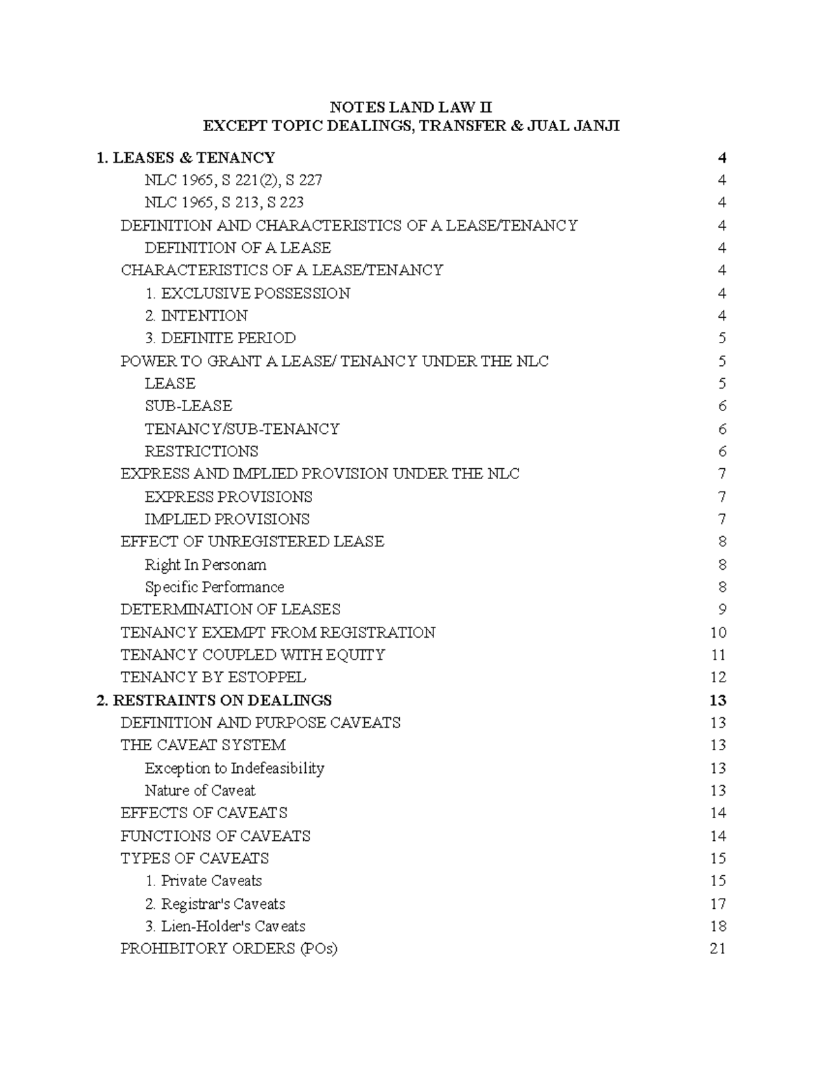Final Notes on Land Law II: Key Concepts and Provisions - Studocu