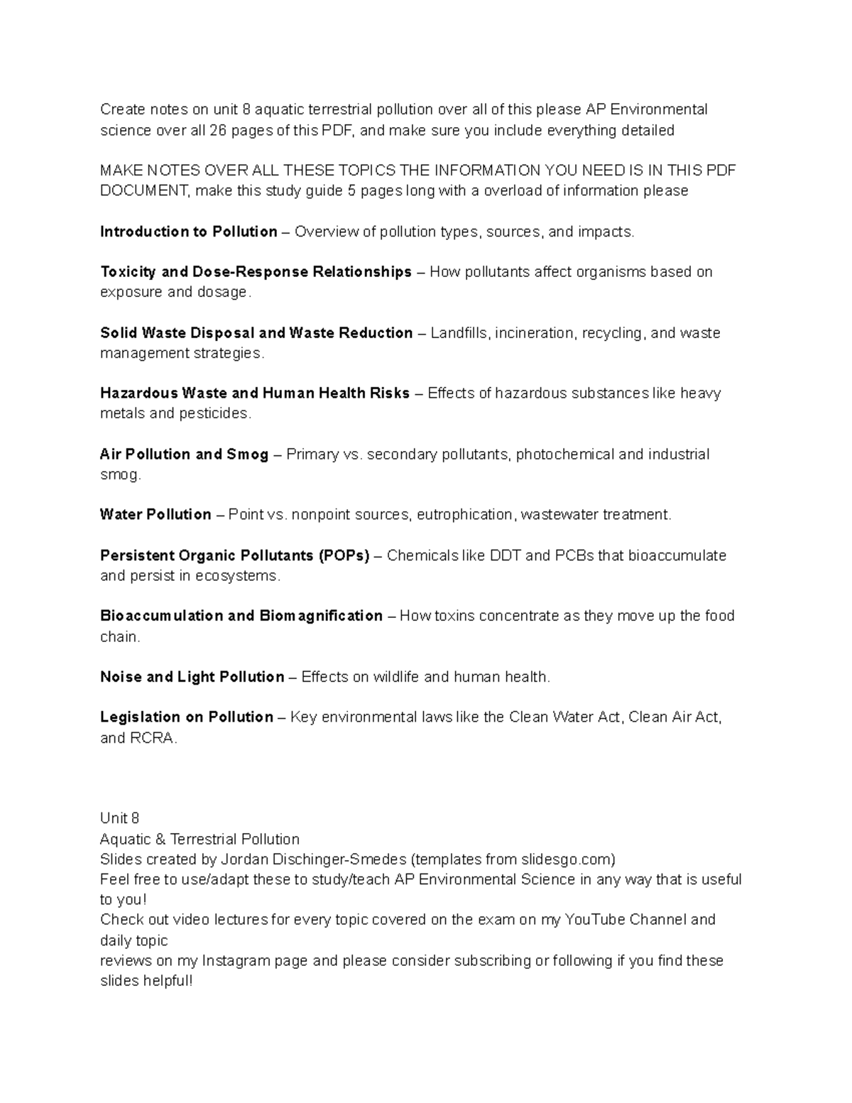 Unit 8 Study Guide: Aquatic & Terrestrial Pollution APES Exam Review ...