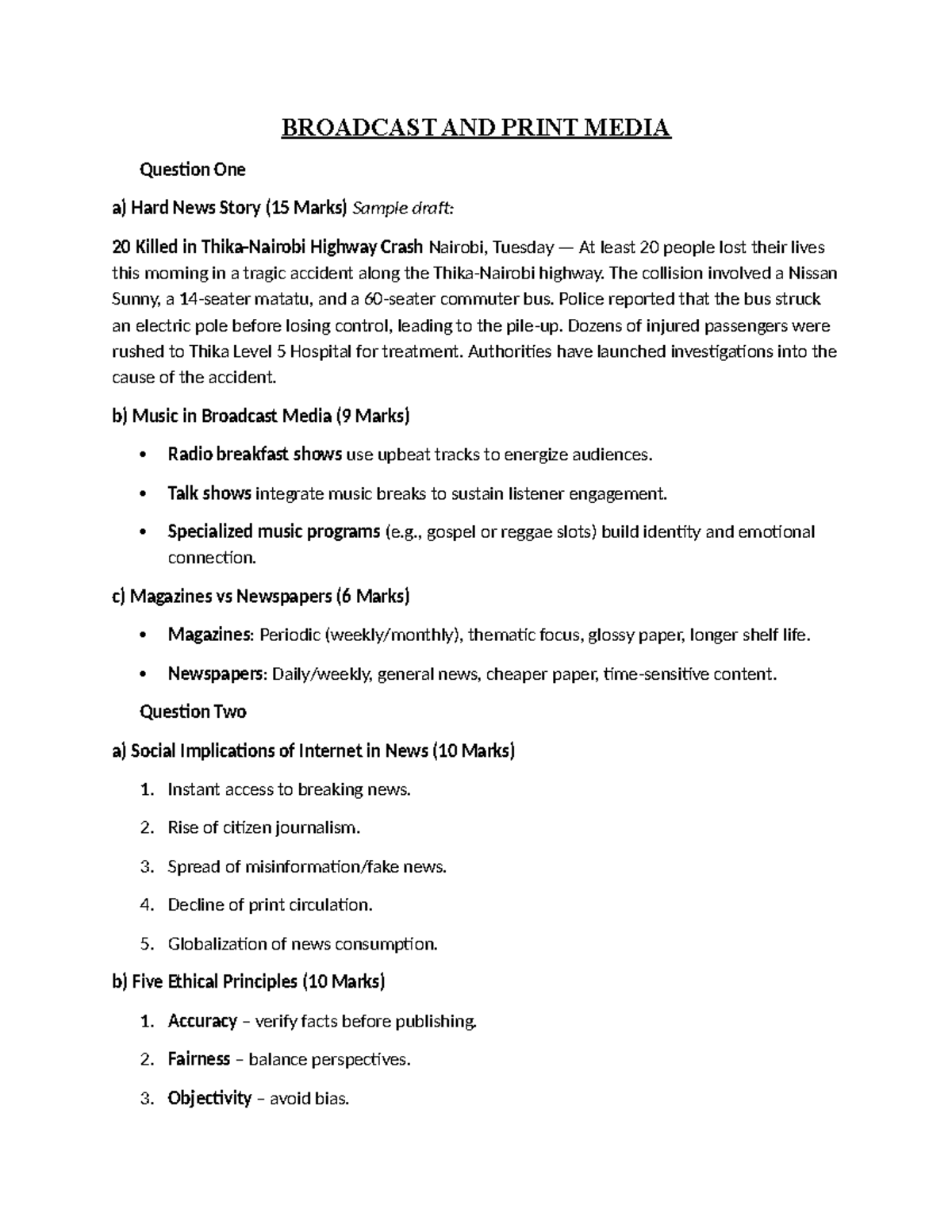 BROADCAST AND PRINT MEDIA: Key Concepts and Insights - Studocu