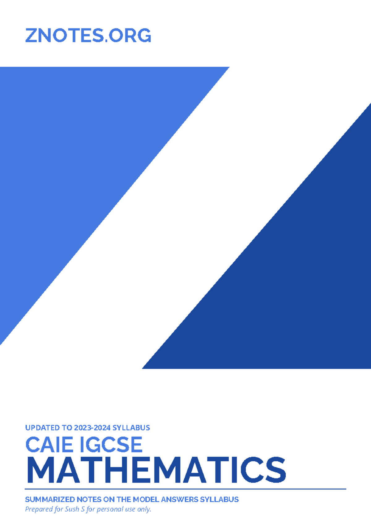 CAIE IGCSE Mathematics 0580 Model Answers and Summarized Notes - Studocu