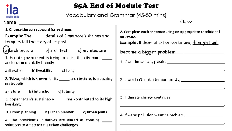 S5A End of Module Test: Vocabulary & Grammar Practice - Studocu