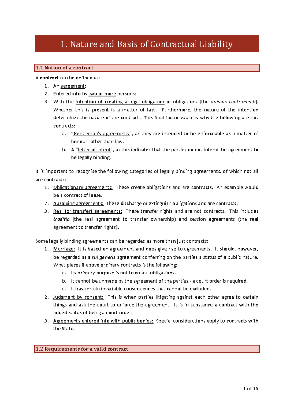 1 Nature AND Basis OF Contractual Liability - JLCV202 - Unisa - Studocu