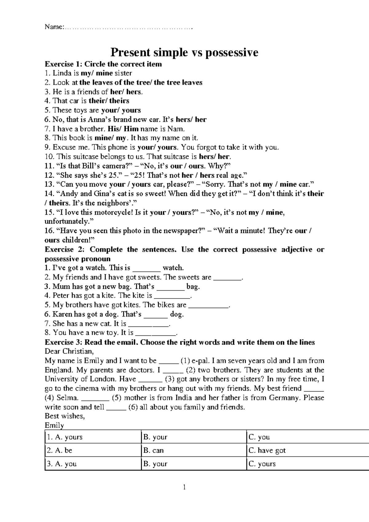 (9b) Present Simple vs Possessive: Exercises and Activities - Studocu